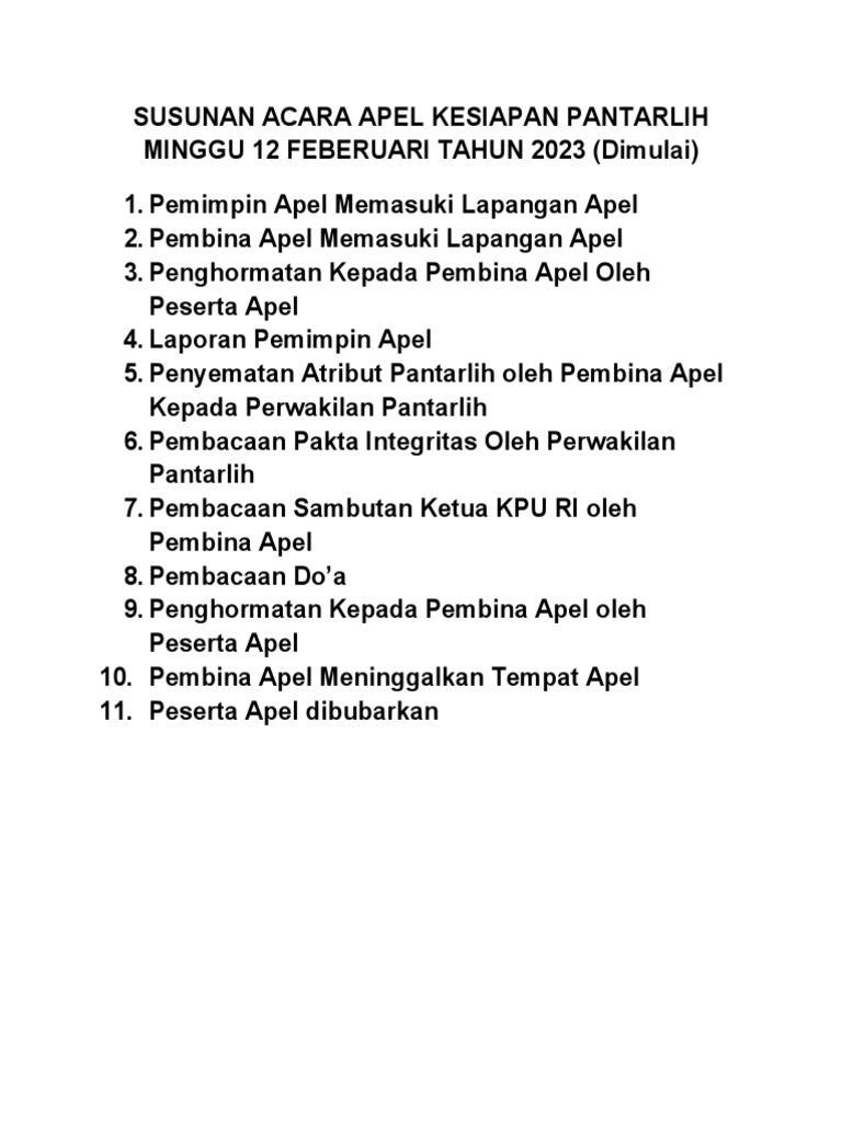 Susunan Acara Apel Kesiapan Pantarlih | PDF