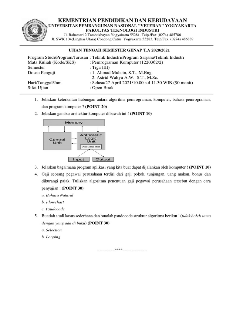 UTS Pemrograman Komputer 2020-2021 | PDF