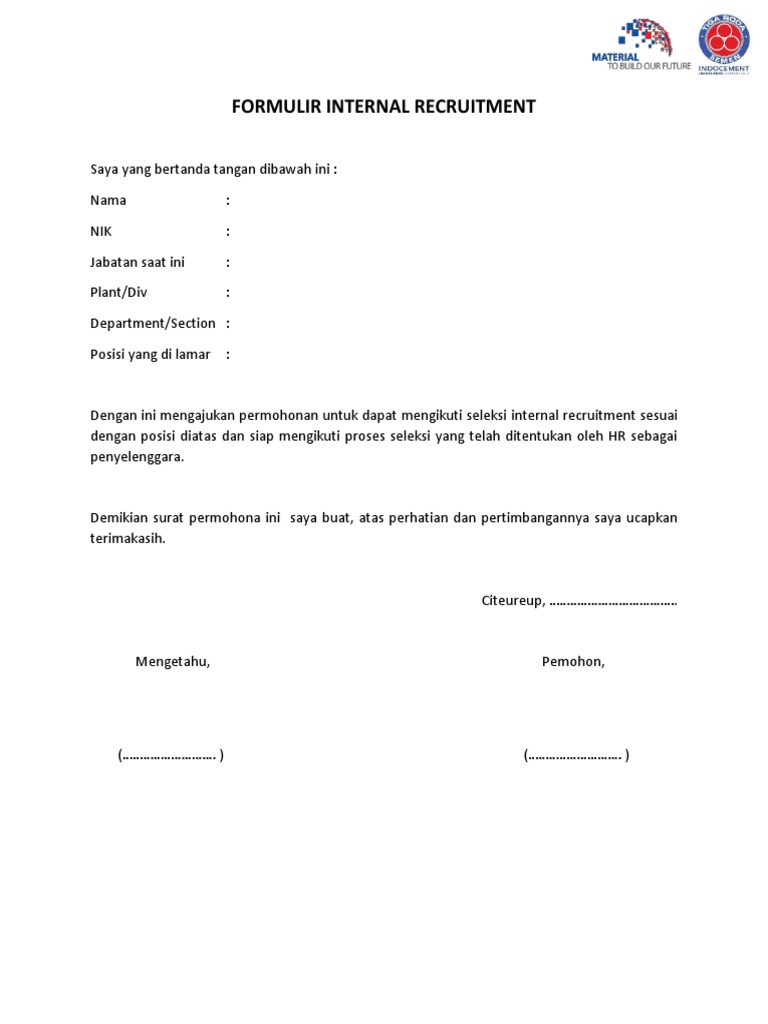 FORMULIR INTERNAL RECRUITMENT rev baru.pdf | PDF