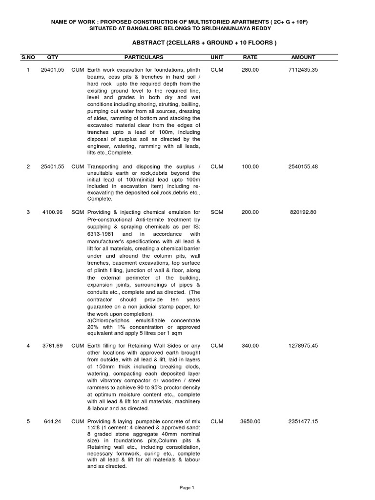 Structural Abstract (2C+G+10 Floors) | PDF | Concrete | Cement