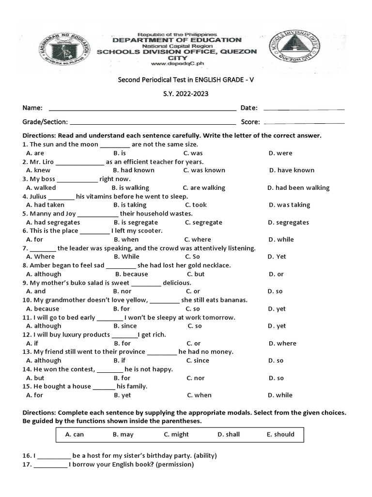 Analysis of a Sample English Language Proficiency Test for Grade 5 ...