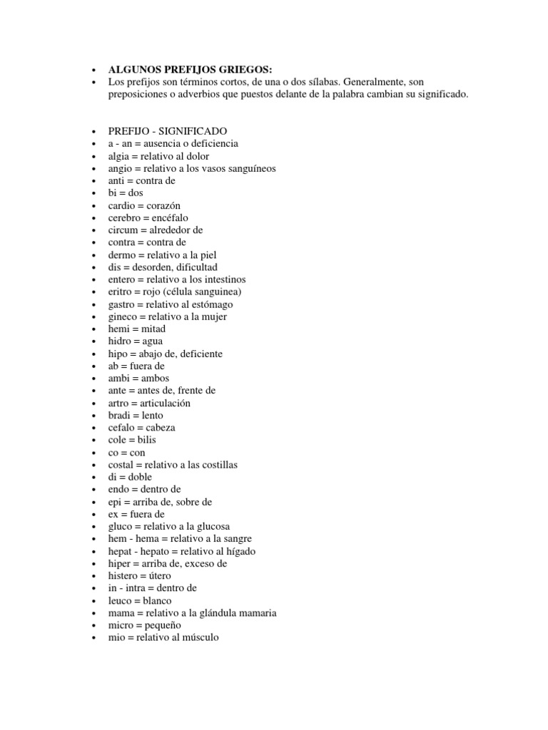 Algunos Prefijos Griegos | PDF | Riñón | Órgano (anatomía)