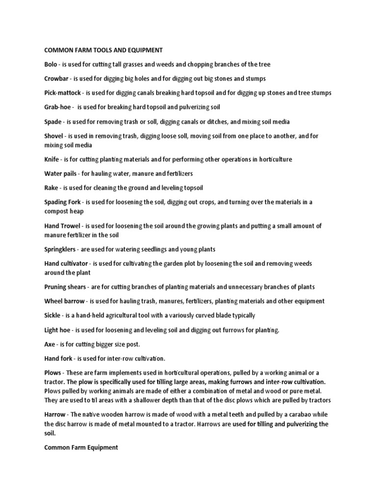 Common Farm Tools and Their Uses | PDF | Plough | Tillage