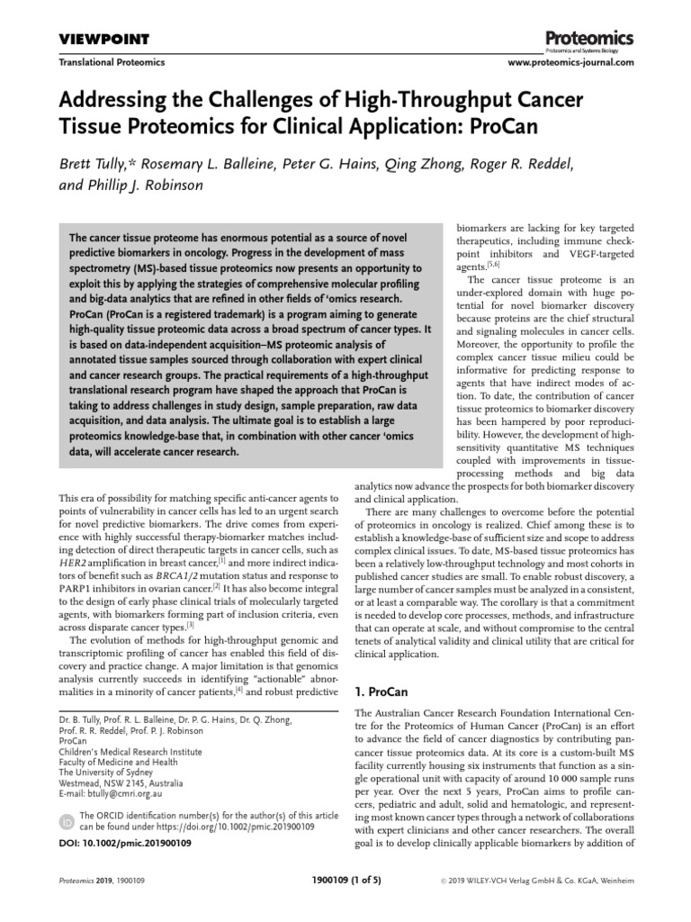 Addressing The Challenges of High Throughput Cancer Tissue Proteomics For Clinical Application ...