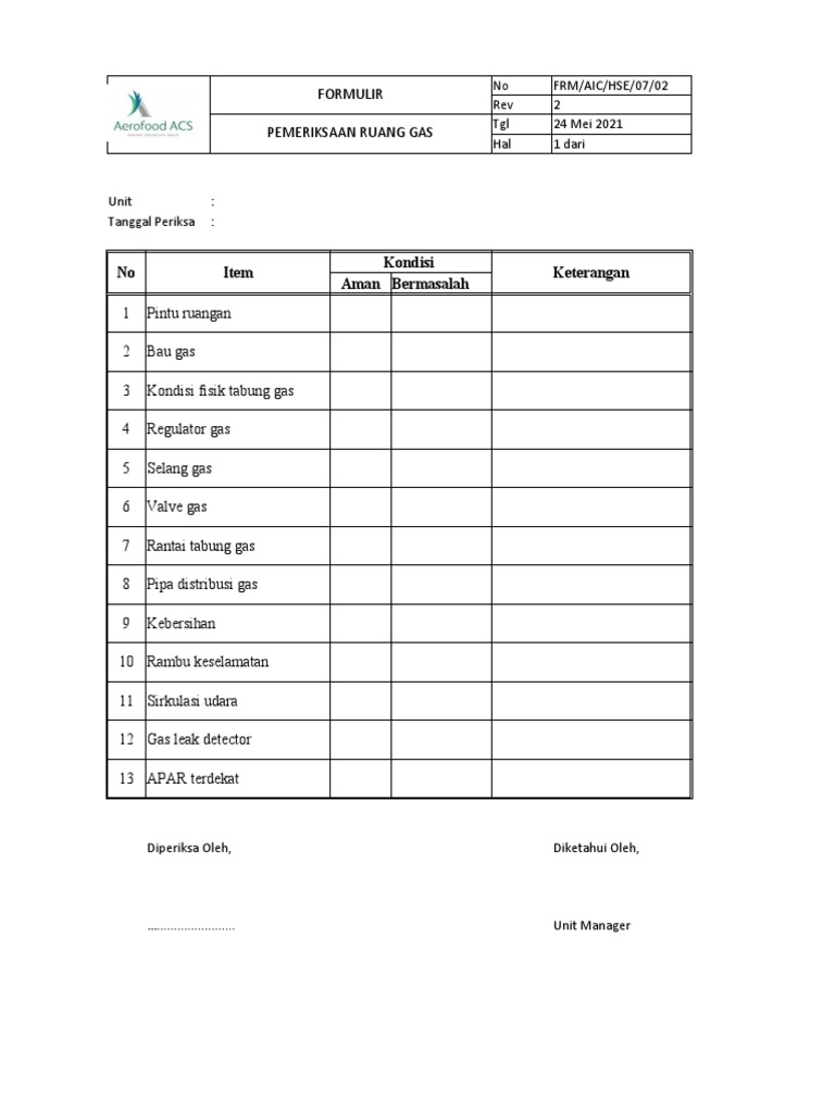 Formulir Pemeriksaan Ruang Gas | PDF | Teknologi & Rekayasa