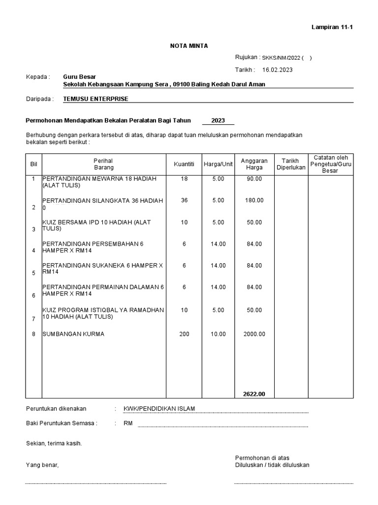 Nota Minta 2023 | PDF