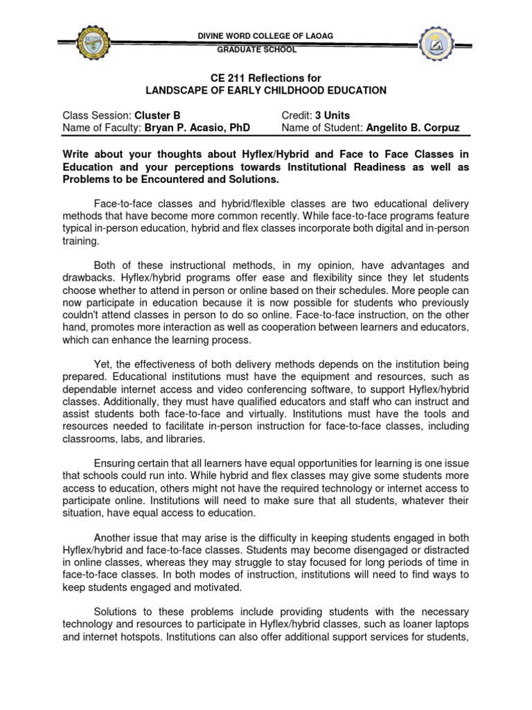 Corpuz Angelito, Reflection 3, CE 211 | PDF | Educational Technology | Distance Education