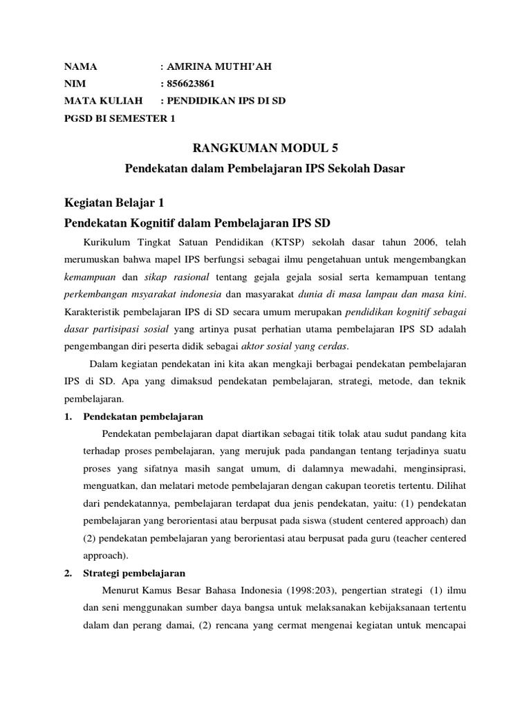 Rangkuman Ips Modul 5 (Amrina Muthi'ah) PDF | PDF | Pengembangan Diri | Sains & Matematika