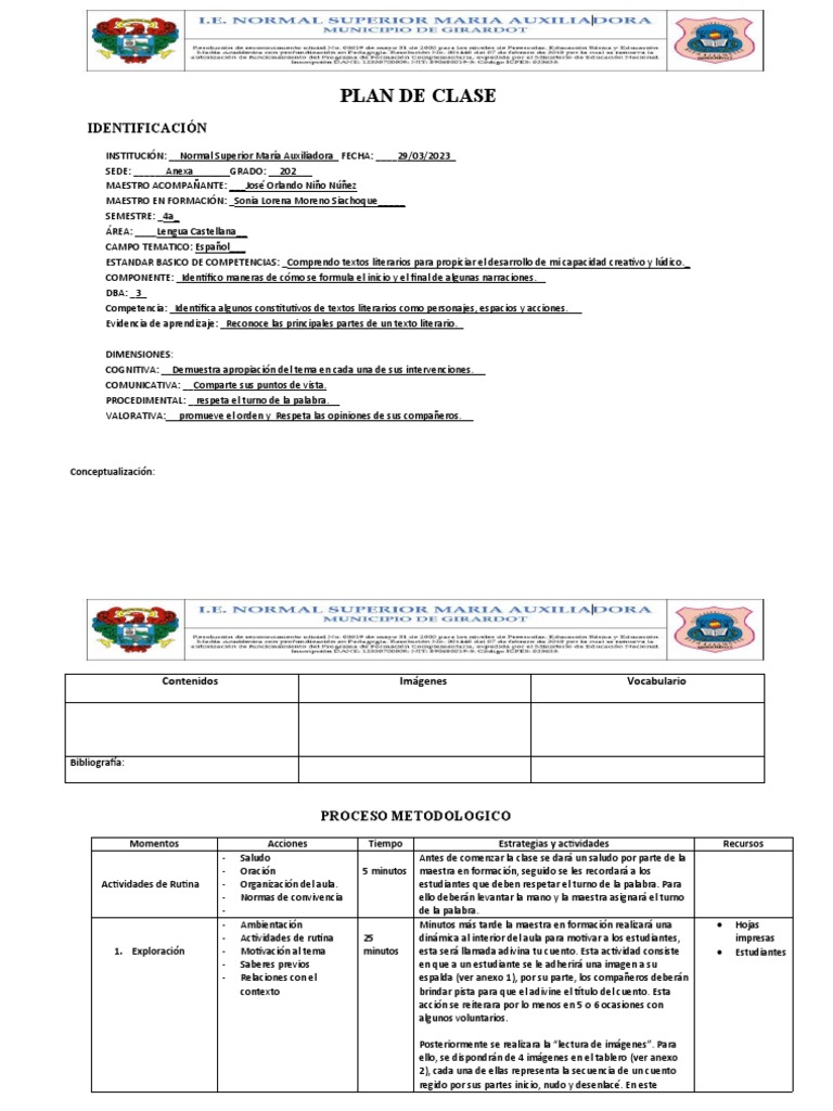 Plan de Clase Español El Cuento | PDF | Salón de clases | Cognición