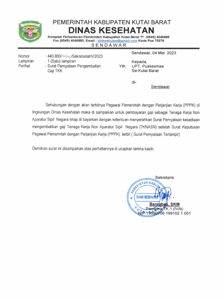 Surat Pernyataan Pengembalian Gaji TKK | PDF