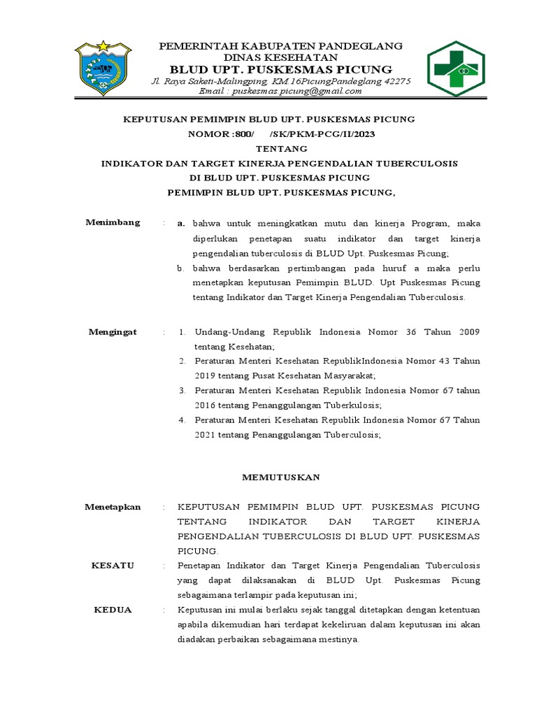 4.4.1 EP 1 SK Penetapan Indikator Dan Target Kinerja Tuberculosis | PDF