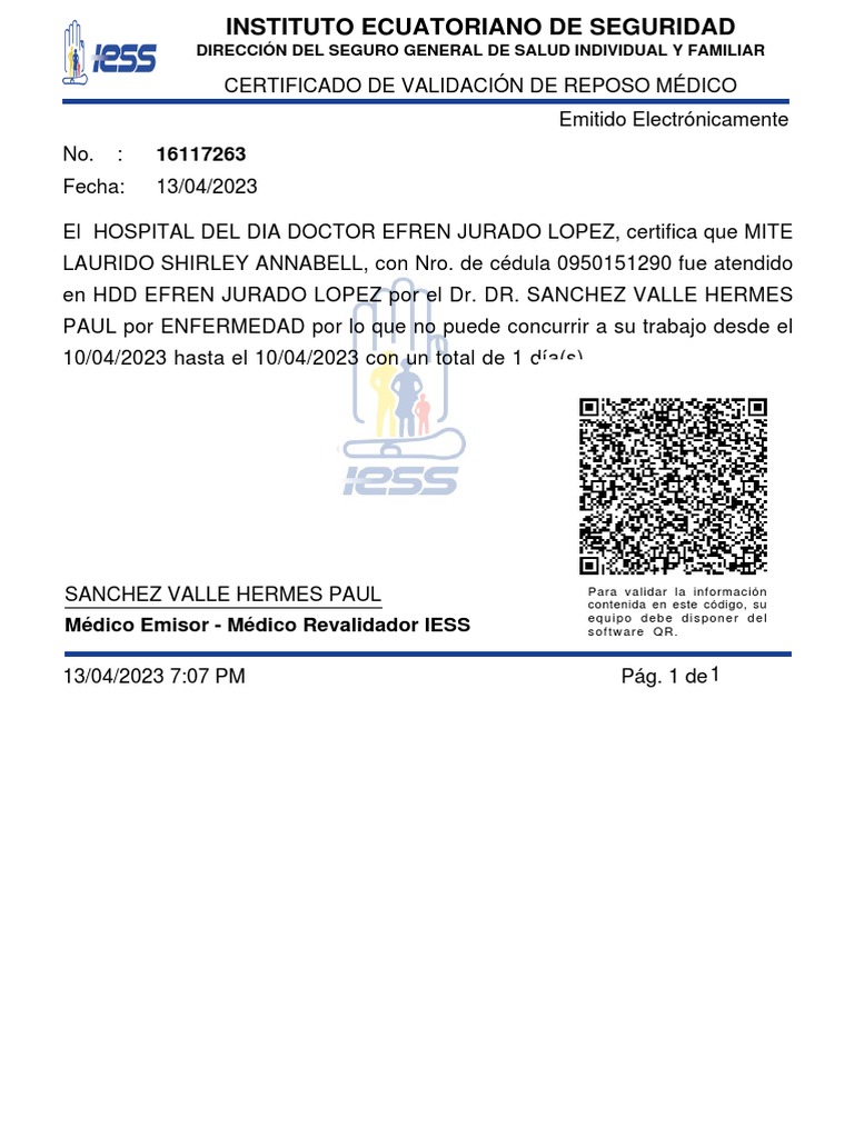 Certificado de reposo médico por enfermedad de 1 día | PDF