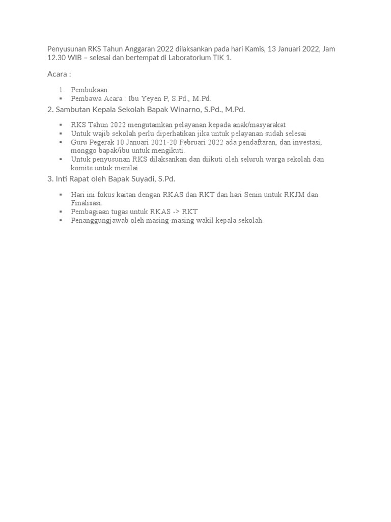Notulen Penyusunan RKs | PDF