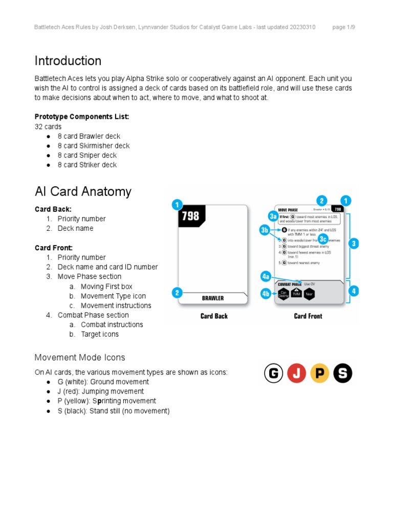 Battletech Aces Rules Summary | PDF | Battle Tech | Artificial Intelligence