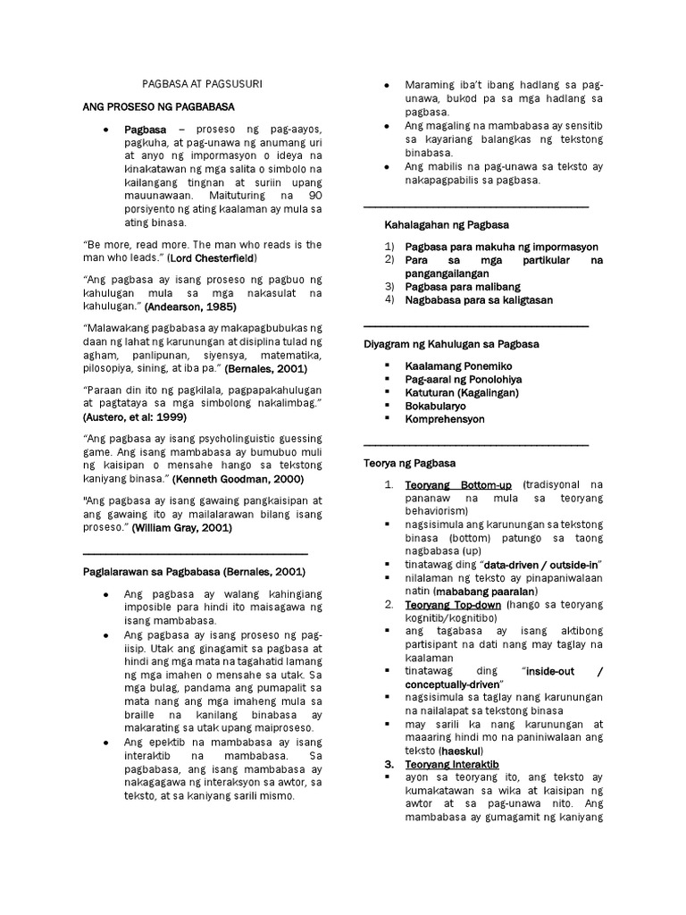 Pagbasa at Pagsusuri Reviewer Midterms | PDF