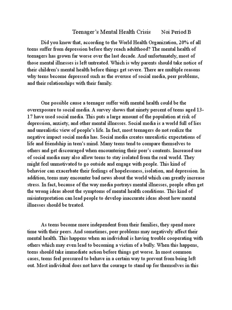 Teen's Mental Health Crisis - Noi | PDF