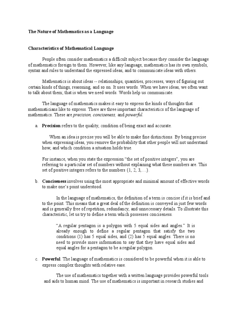 Understanding Mathematics as a Language | PDF | Language Arts & Discipline
