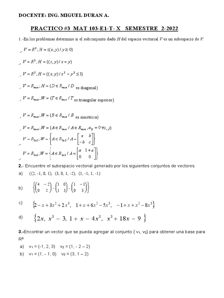 Practico 3 Espacios Vectoriales 2 2022 Descargar Gratis Pdf