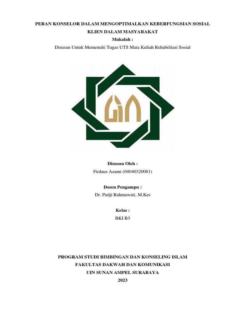 Firdaus Azami (04040320081) - UAS Rehabilitasi Sosial | PDF | Karier & Perkembangan