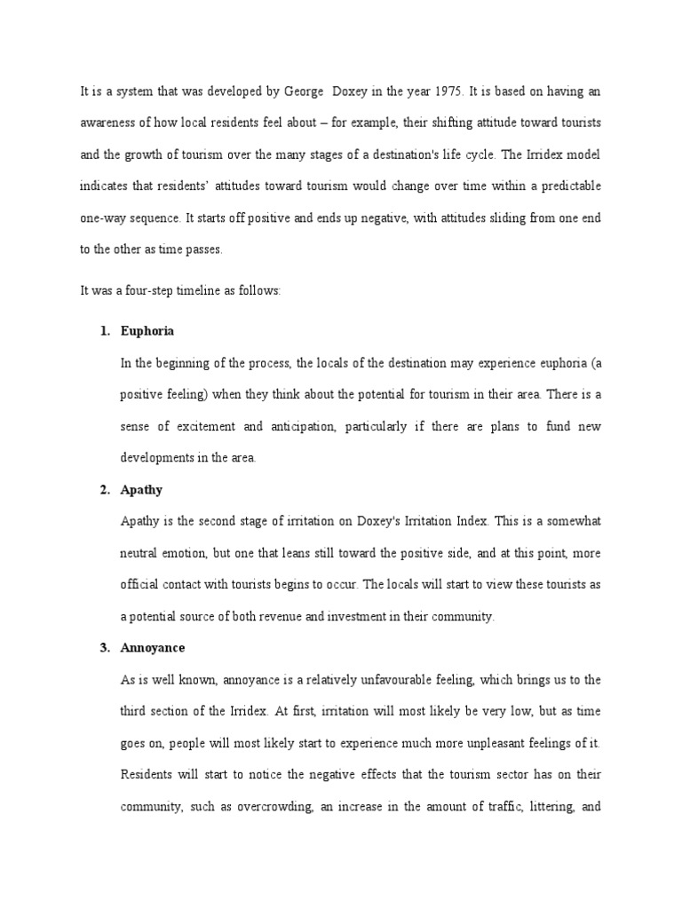 Doxey's Irridex Model of Tourism Impact | PDF | Social Science ...
