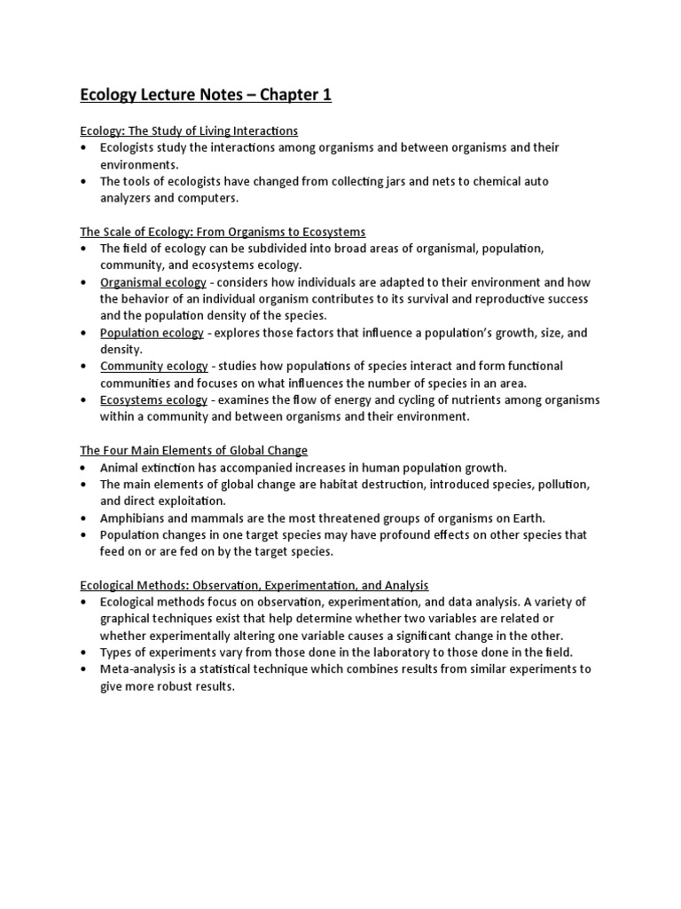 Ecology Lecture Notes Chapter 1 Pdf