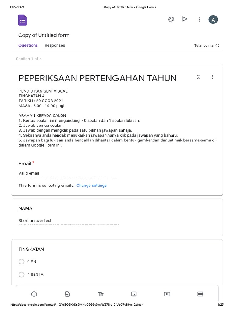 Tingkatan 4 Seni Visual Exam Form | PDF