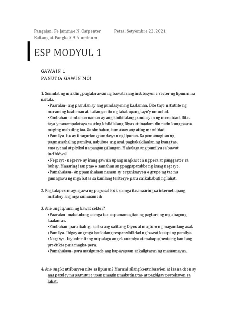 ESP MODYUL 1 | PDF