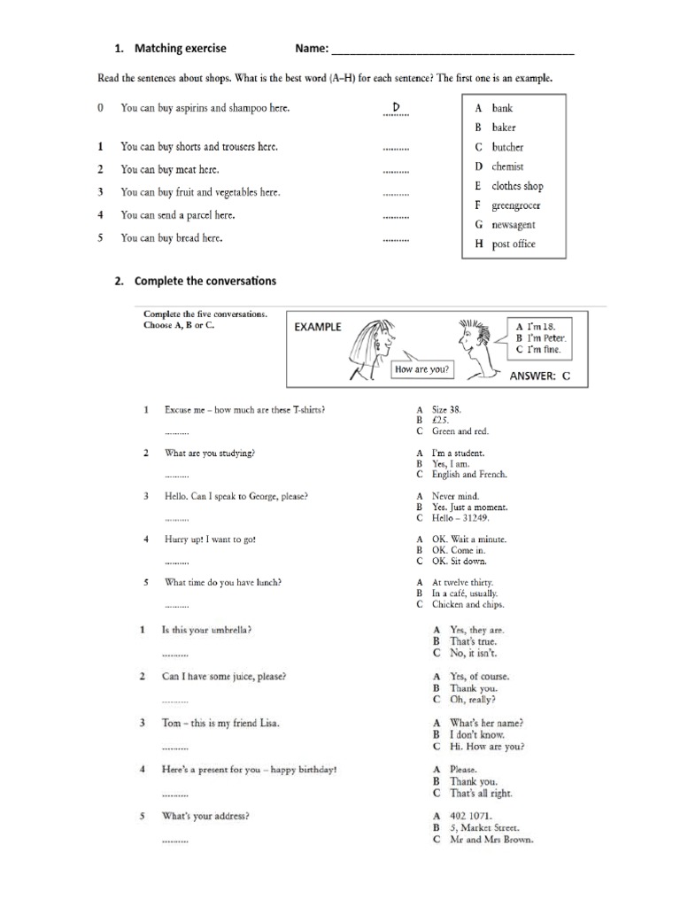 Matching Exercise 11º4 | PDF