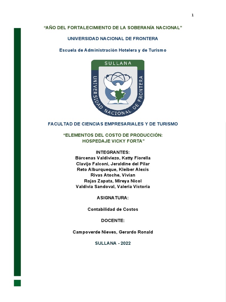 Elementos Del Costo de Producción - Vicky Forta | PDF | Costo | Hotel