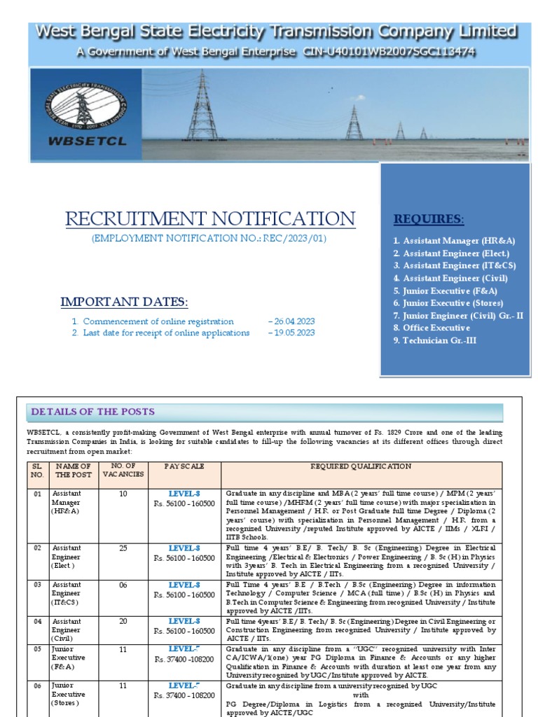 REC 2023 01 Empl. Notification PDF | PDF | Academic Degree | Diploma