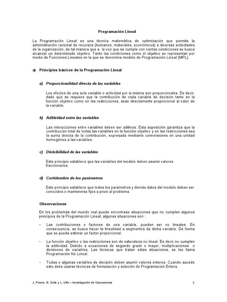 Principios Basicos PL | PDF | Programación lineal | Ecuaciones