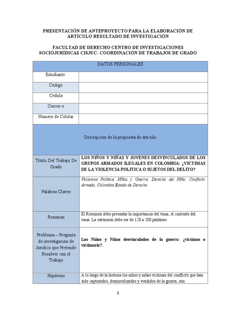 Formato Anteproyecto - Investigacion | PDF