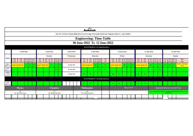 Agra Tajnagri - Time Table - Engineering | PDF