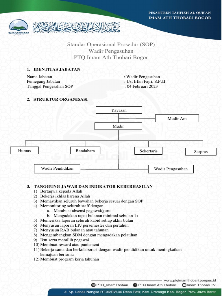 SOP Wadir Pengasuhan | PDF | Karier & Perkembangan