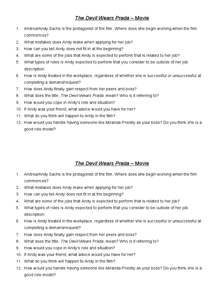 The Devil Wears Prada - Questions | PDF