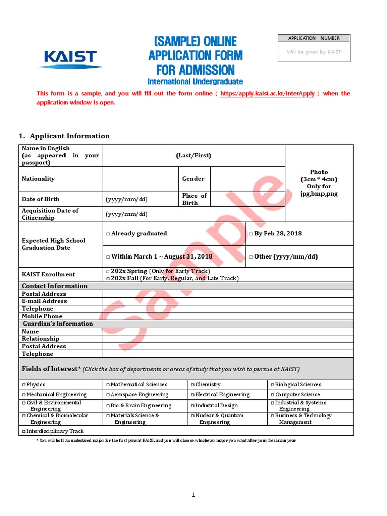 (Sample) Online Application Form - Undergraduate Admission - KAIST ...