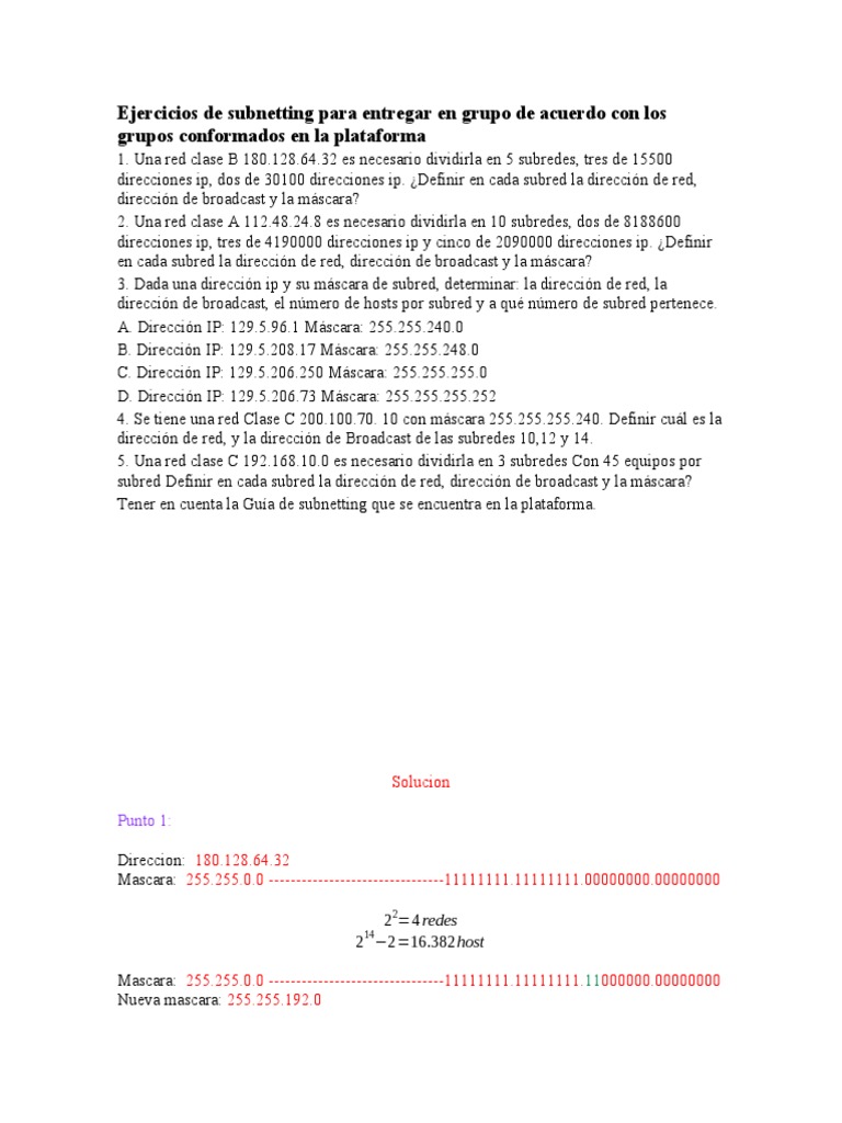 Solucion de Ejercicios de Subnetting | PDF | Dirección IP | Protocolos de internet