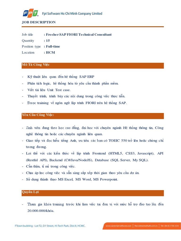 FPT Software HCM Fresher Sap Fiori Technical Consultant | PDF