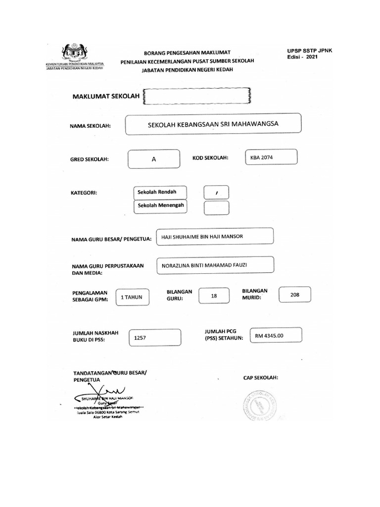 Borang Pengesahan Maklumat | PDF