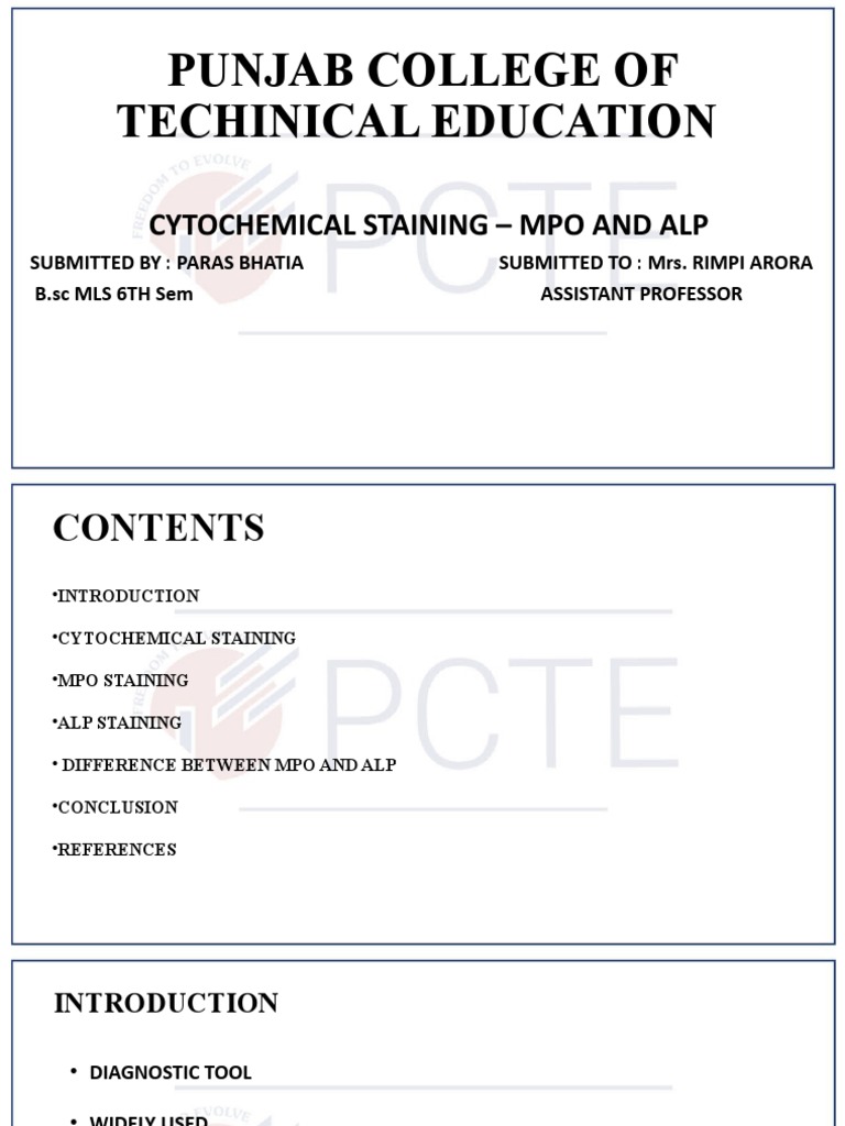Cytochemical Staining: MPO vs ALP | PDF | Self-Improvement | Science ...