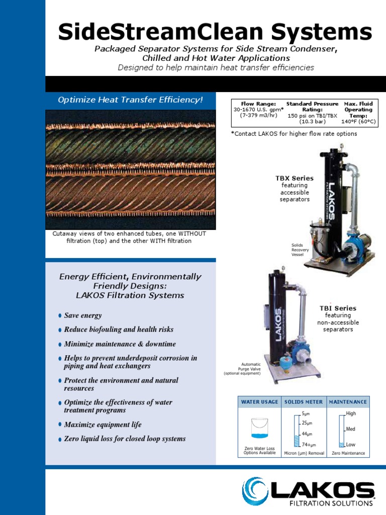 Side Stream Filtration LAKOS | PDF | Heat Exchanger | Filtration