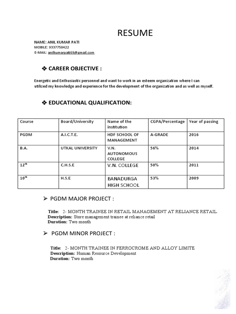 Anil Kumar Pati Resume | PDF