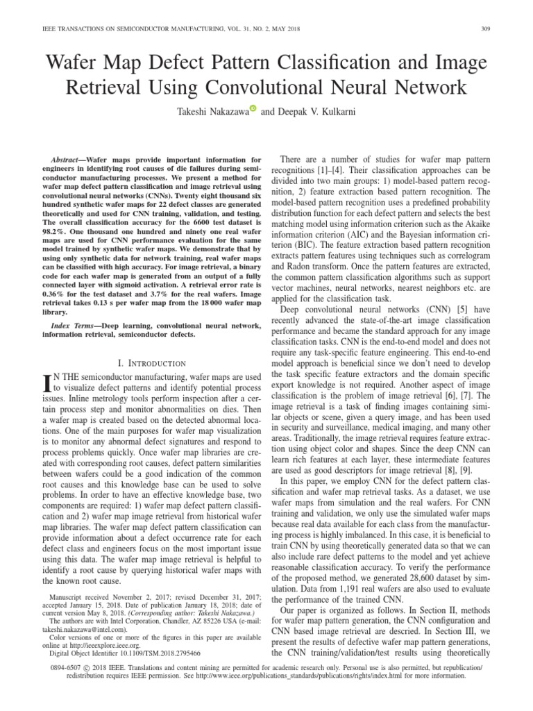 Wafer Map Defect Pattern Classification and Image Retrieval Using Convolutional Neural Network ...