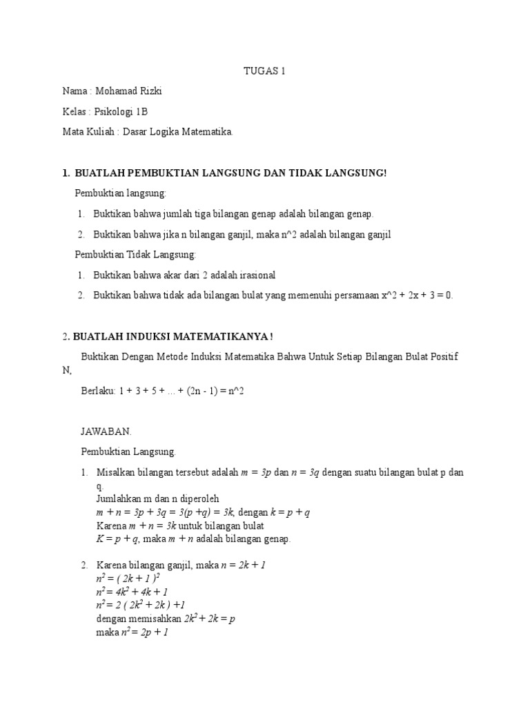 TUGAS-MOHAMAD RIZKI-Dasar Logika Matematika - Pertemuan 2 | PDF