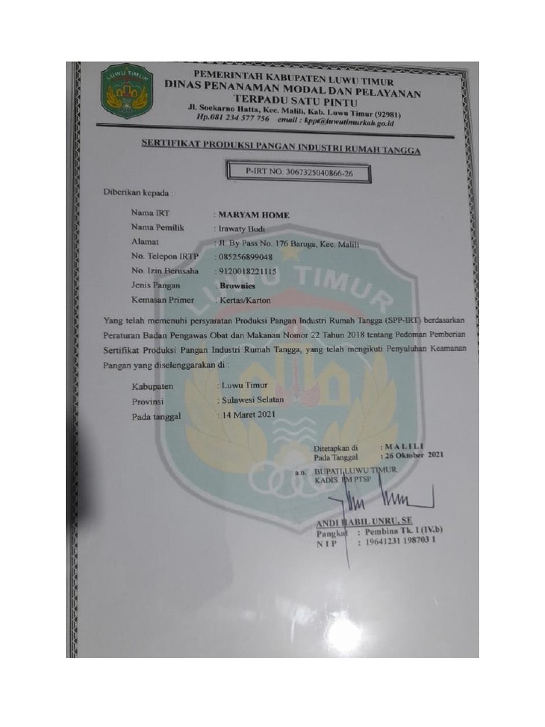 Sertifikat Halal Dan P Irt | PDF