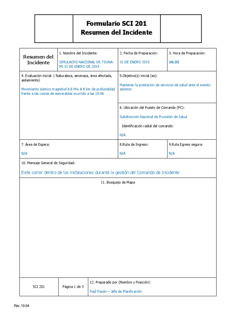 SCI 201. Resumen Del Incidente | PDF