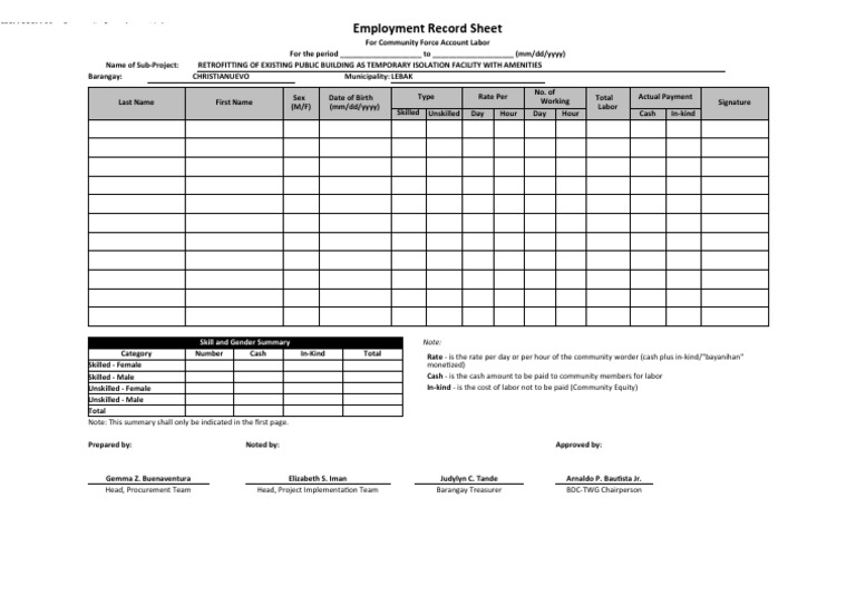 Employment Record Sheet | PDF | Labor | Economies