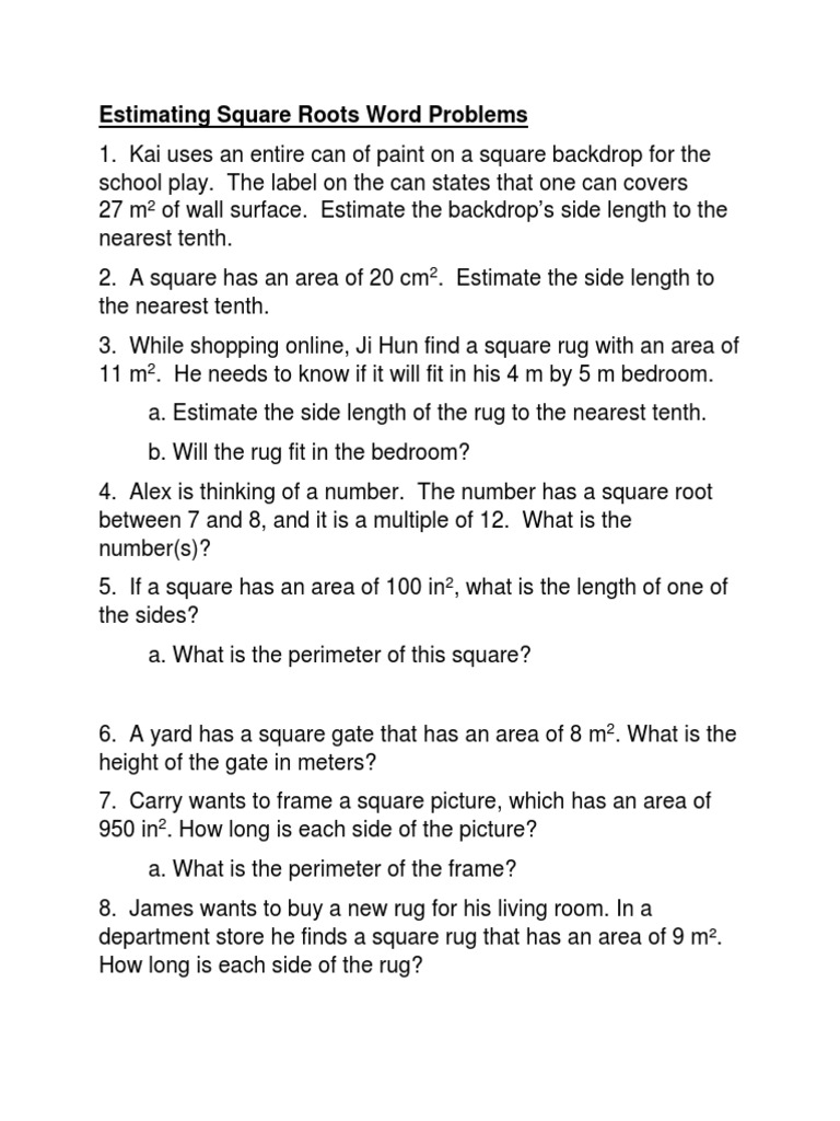 Estimating Word Problems Worksheets