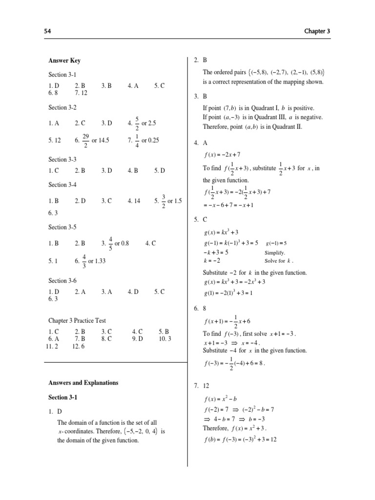 SAT Functions and Linear Functions-Answers | PDF | Equations ...