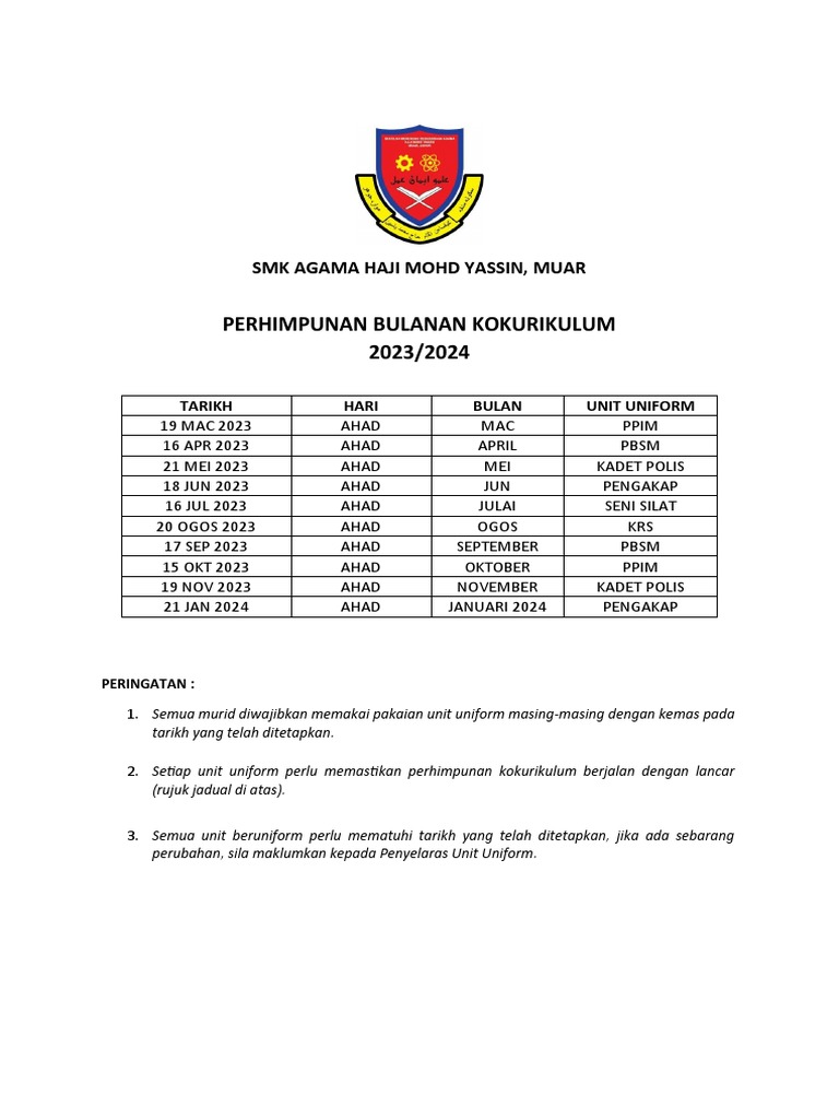 Jadual Perhimpunan Koko 2024 | PDF